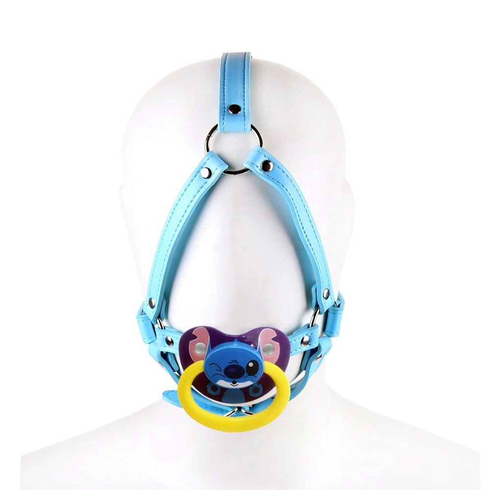 Adult Pacifier Gag Head Harness Stitch Blue - Locking - ABDL Dummy Gag ...