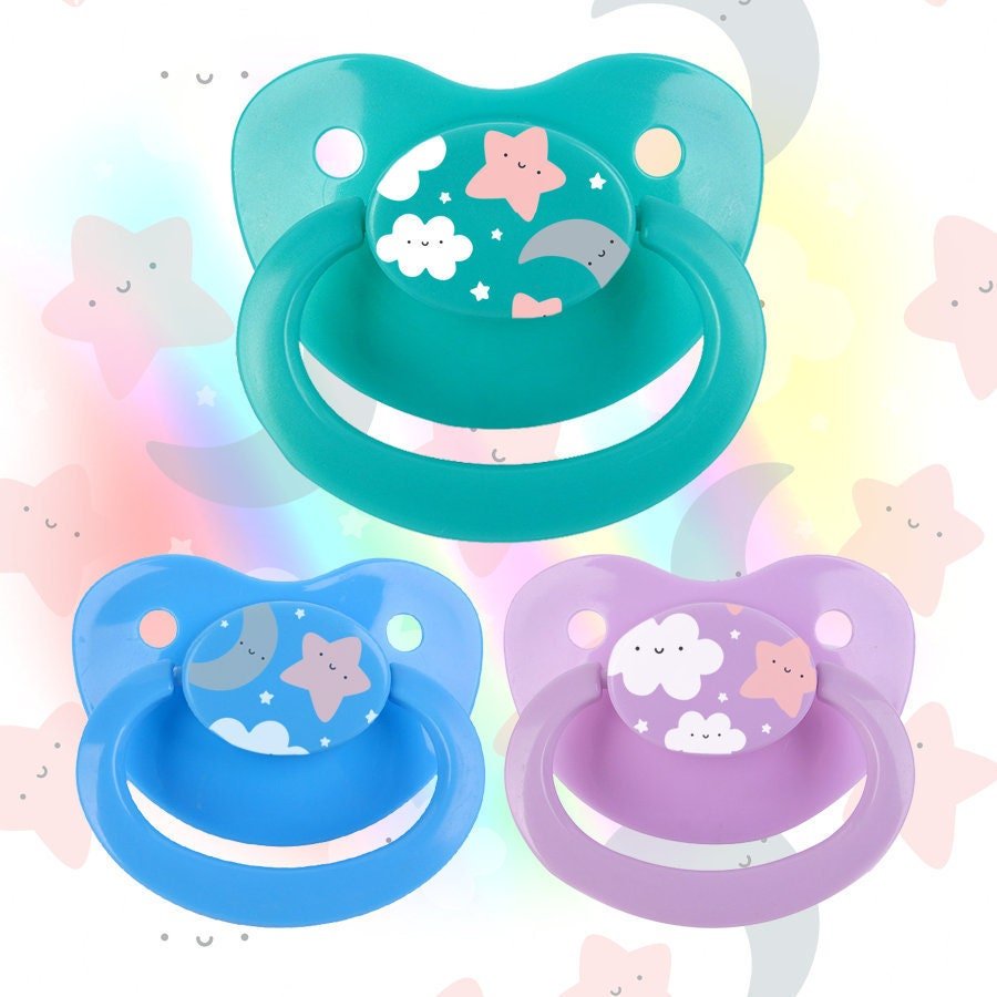 Adult Pacifier - Moon & Stars Design V2 - ABDL Dummy - PaddedPawzUK